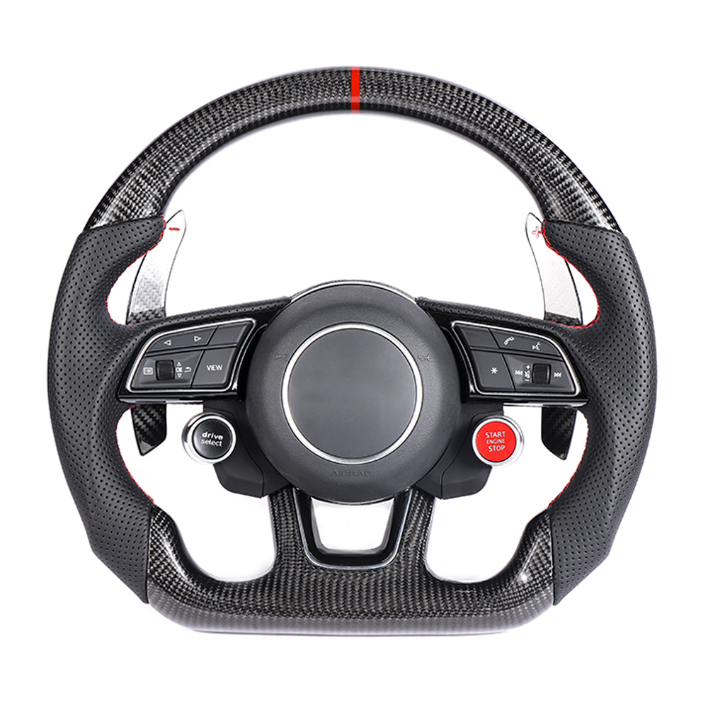 AUDI B9 8V FACELIFT CARBON FIBRE & LEATHER FLAT BOTTOM CUSTOM STEERING ...