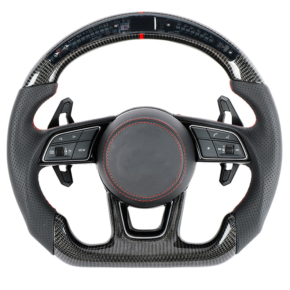 AUDI B9 CARBON FIBRE / LEATHER LED FLAT BOTTOM CUSTOM STEERING WHEEL ...
