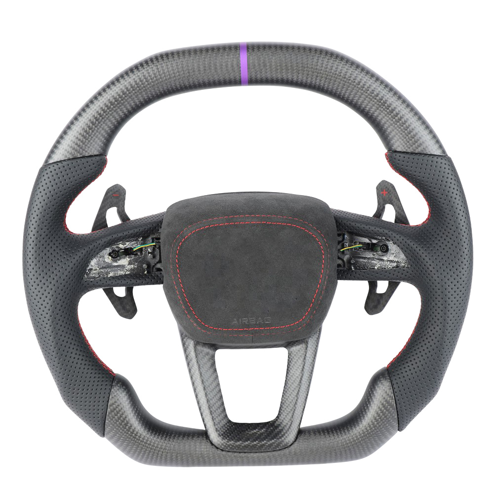 AUDI RSQ8 CARBON FIBRE/LEATHER FLAT TOP & BOTTOM CUSTOM STEERING WHEEL ...