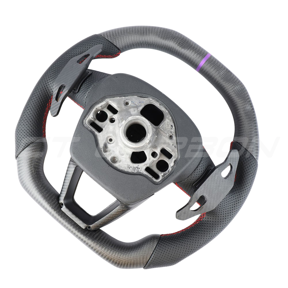 AUDI RSQ8 CARBON FIBRE/LEATHER FLAT TOP & BOTTOM CUSTOM STEERING WHEEL ...