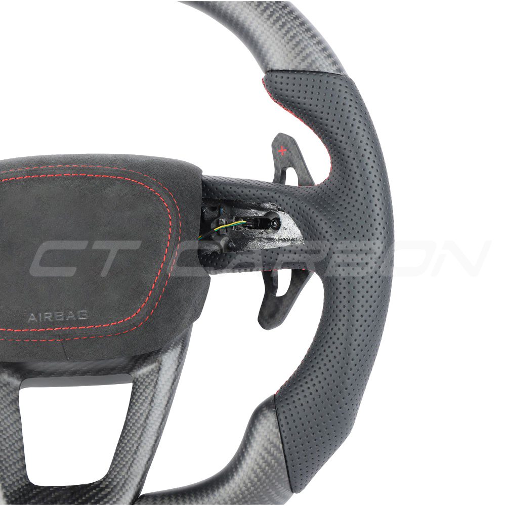 AUDI RSQ8 CARBON FIBRE/LEATHER FLAT TOP & BOTTOM CUSTOM STEERING WHEEL ...