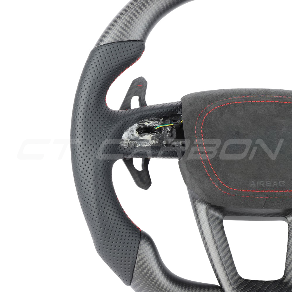AUDI RSQ8 CARBON FIBRE/LEATHER FLAT TOP & BOTTOM CUSTOM STEERING WHEEL ...
